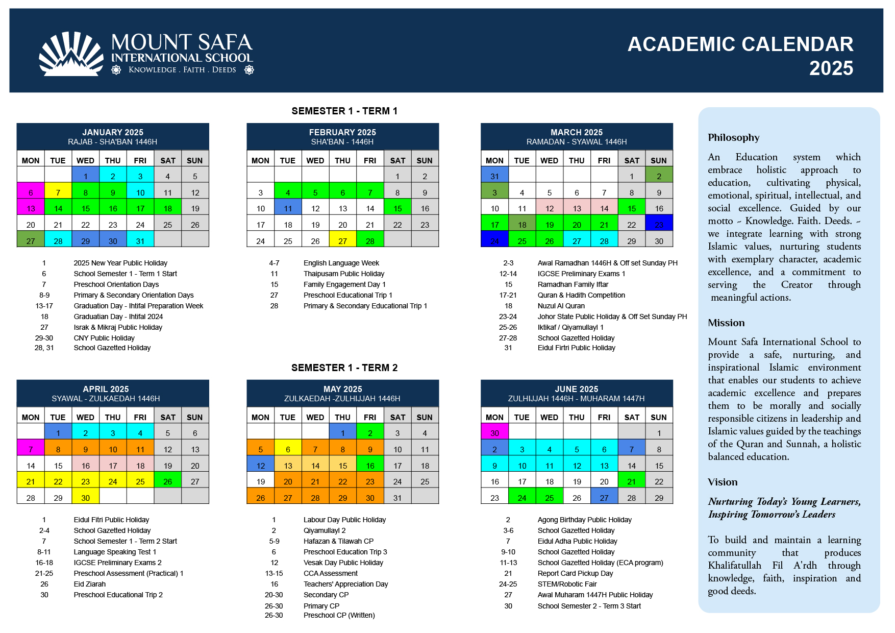 Academic Calendar - Mount Safa International School